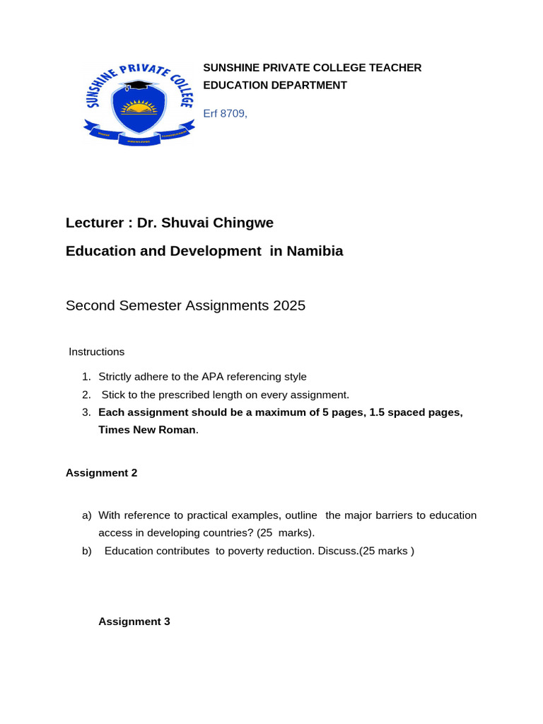 Education and Development Assignment 2 - Second Semester | PDF