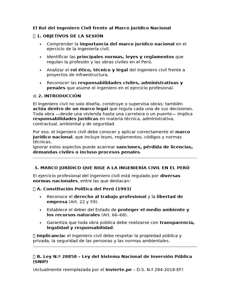 El Rol Del Ingeniero Civil Frente Al Marco Jurídico Naciona | PDF | Ingeniero civil | Evaluación ...