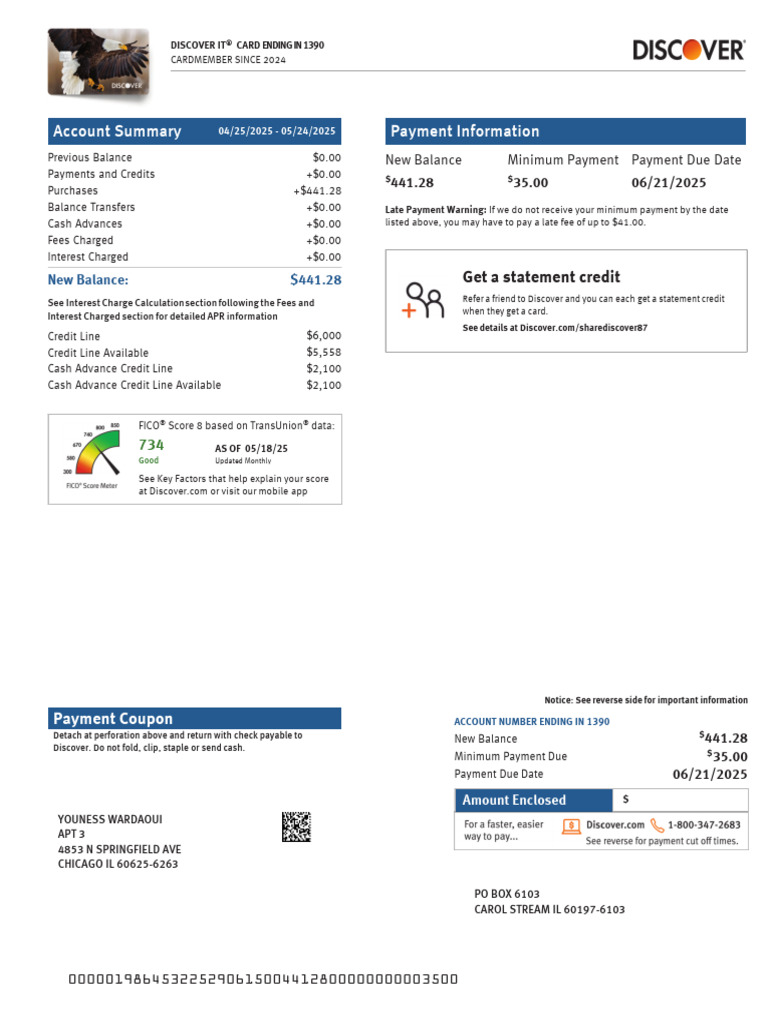 Discover It Card Monthly Statement | PDF | Credit Card | Cheque
