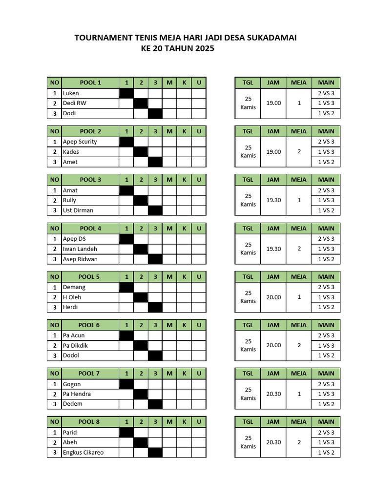 Bagan Pool Tenis Meja HJDS 2025 | PDF