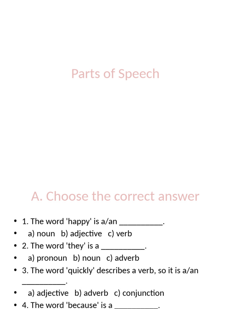 Parts of Speech Exercises | PDF
