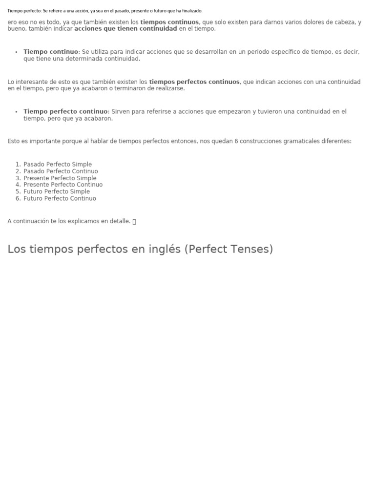 Tiempo Perfecto INGLES | PDF | Verbo | Unidades Semánticas