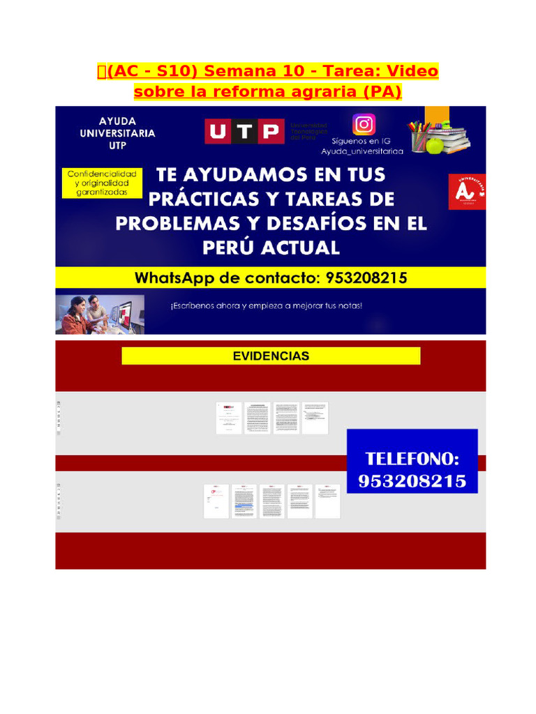 ? (AC - S10) Semana 10 - Tarea Video Sobre La Reforma Agraria (PA) | PDF