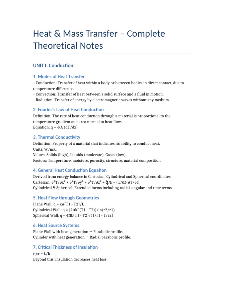 Heat & Mass Transfer Theory Notes | PDF | Heat Transfer | Thermal ...