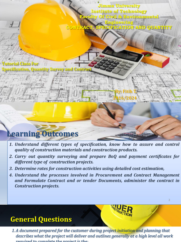 Tutorial Contract, Specification and Quantity Survey JIT - 2016 | PDF ...
