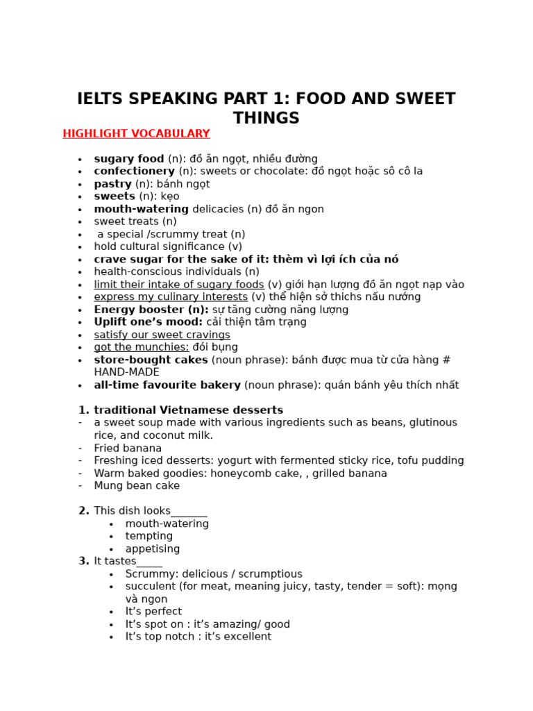 Ielts Speaking Part 1 - Food and Sweet Things | PDF | Candy | Confectionery