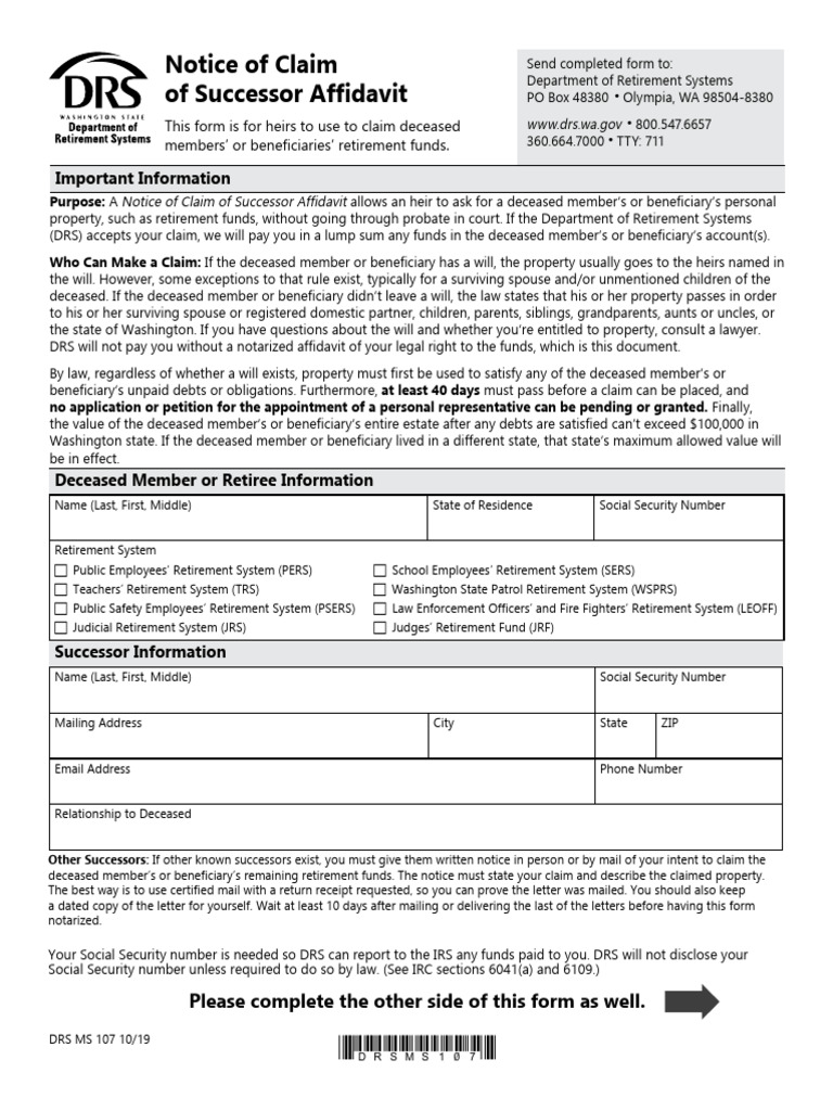 Successor Affidavit Claim Form | PDF | Will And Testament | Probate