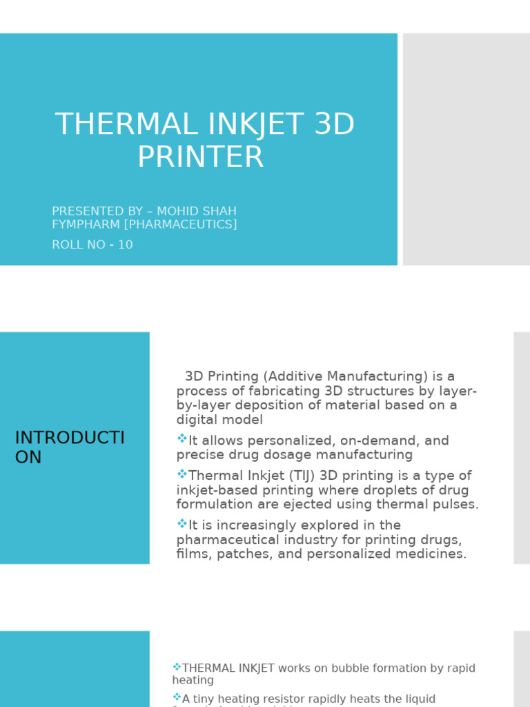 Thermal Inkjet 3D Printing in Pharma | PDF | 3 D Printing ...