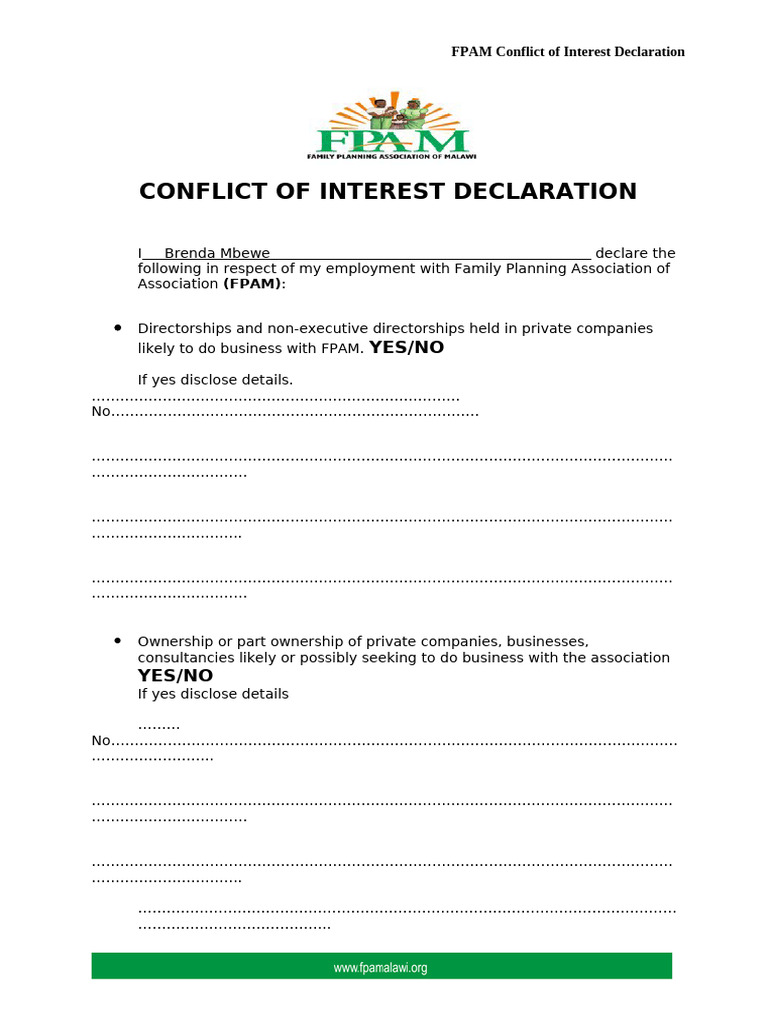FPAM Conflict of Interest Form | PDF