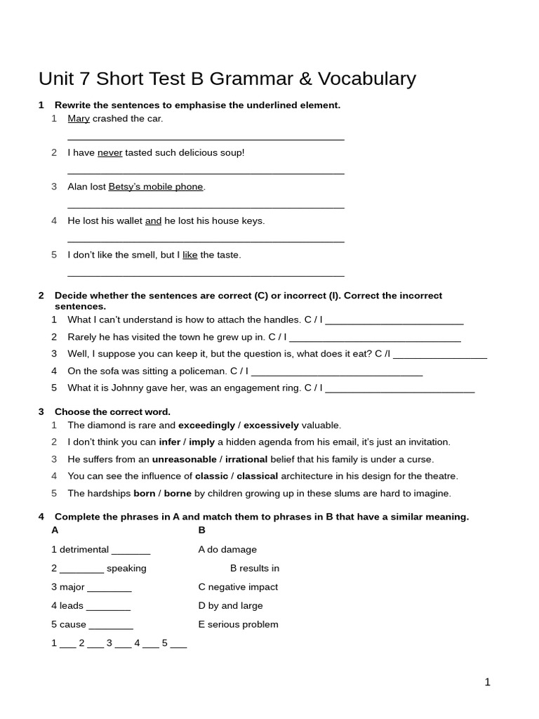 Solutions Units 7 8 Short Test B | PDF