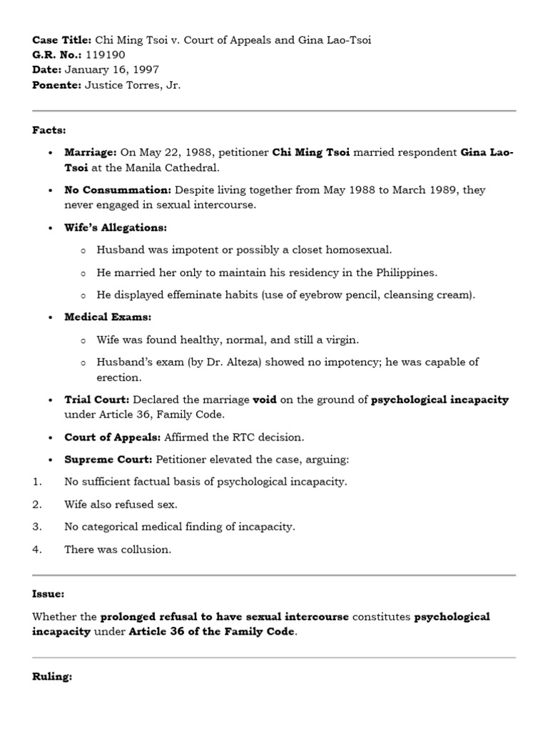 ching ming tsoi vs CA, 266 SCRA 324 | PDF | Annulment | Marriage