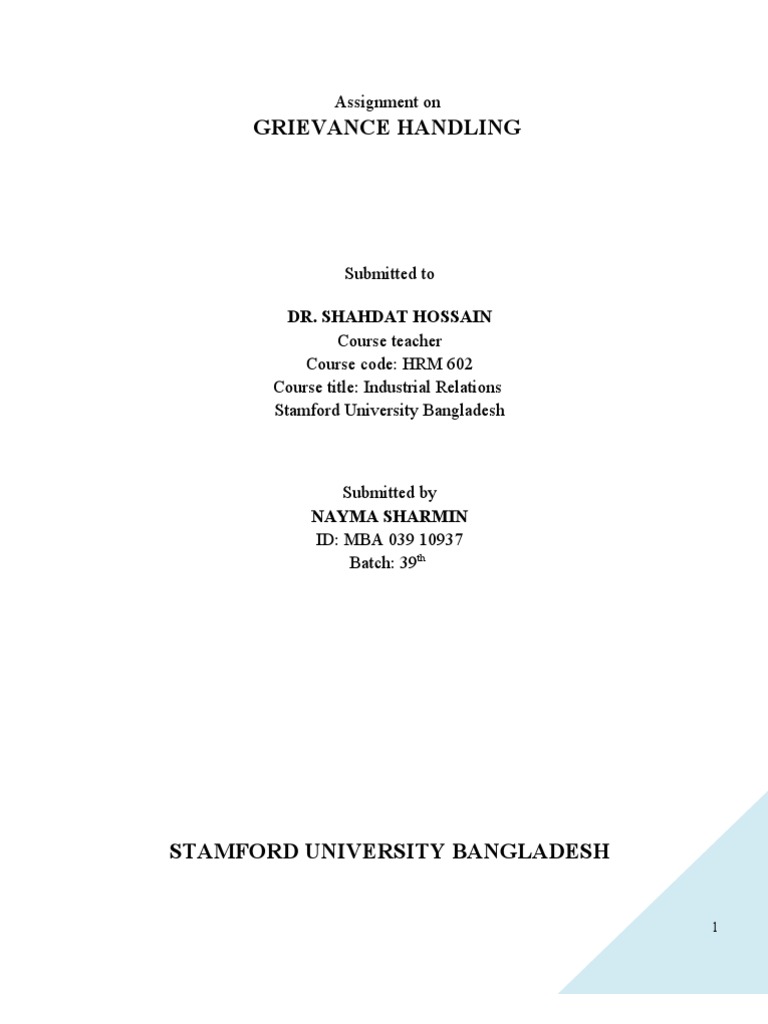 "Grievance Handling" Assignment by Nayma Sharmin | PDF | Employment ...