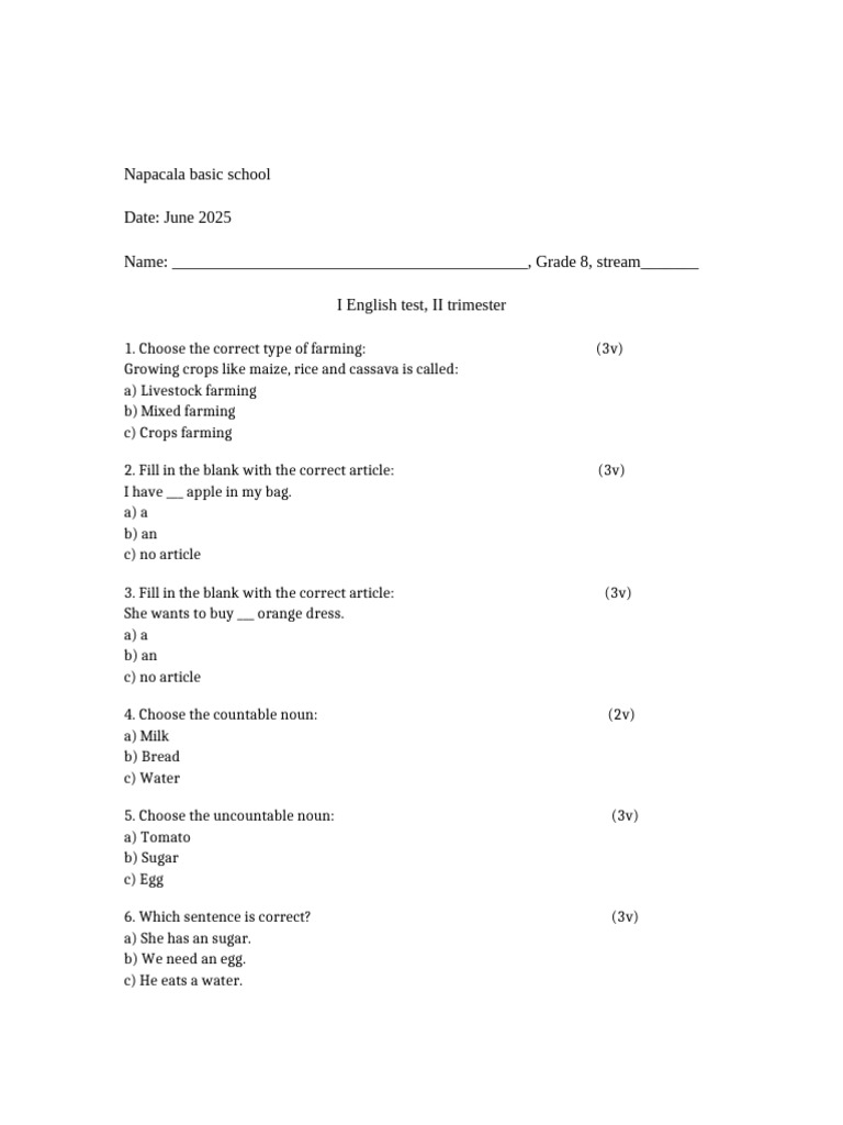 8 Grade Test | PDF