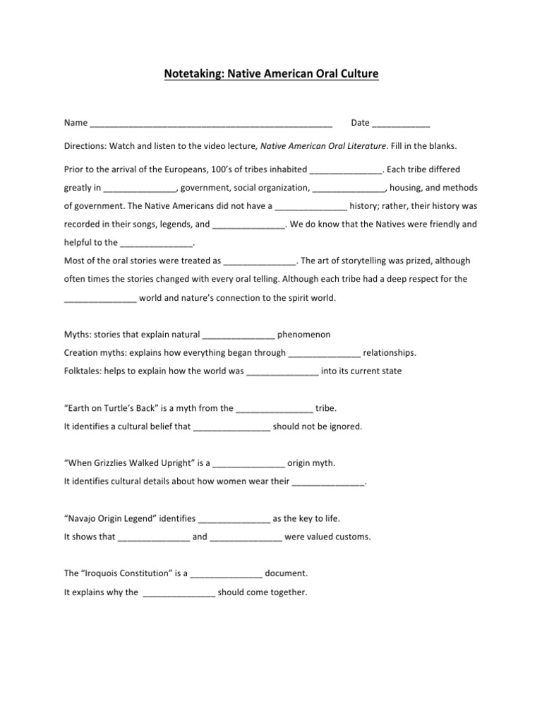 Notetaking: Native American Oral Culture | PDF