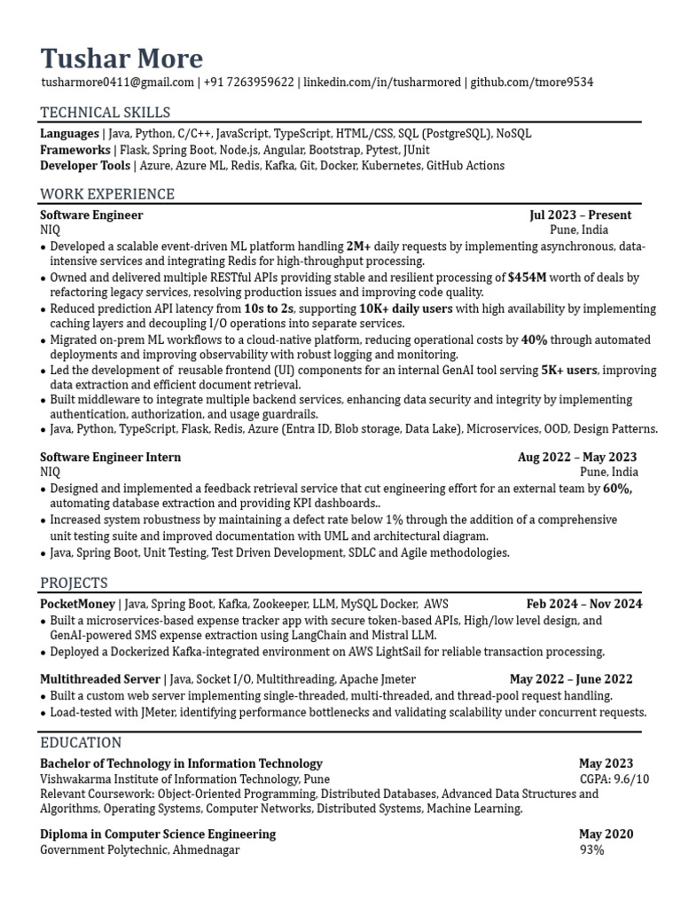 Tushar More Resume Main | PDF | Microsoft Azure | Java (Programming ...