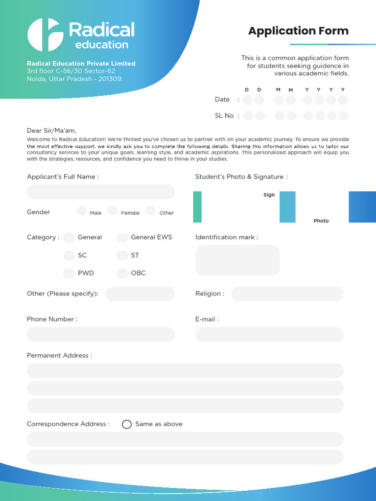 Radical Education Student Application Form | PDF