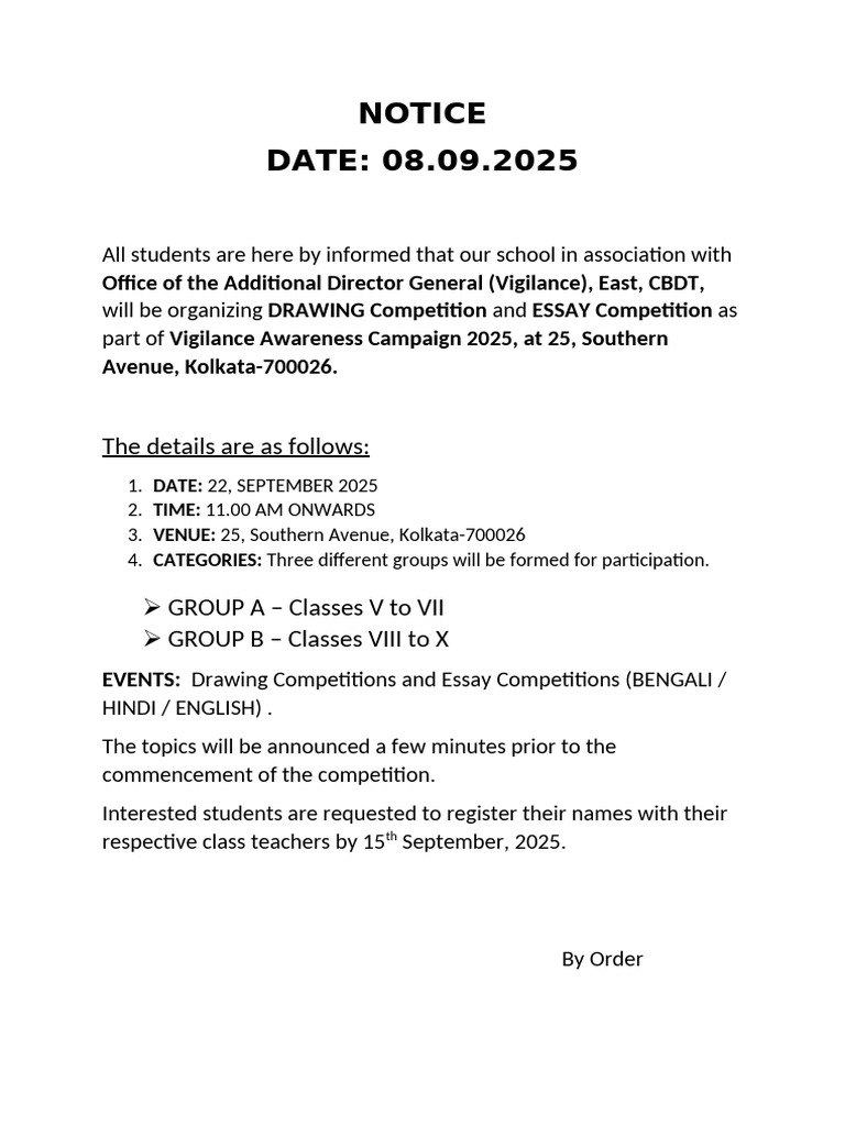 NOTICE For Drawing and Essay Competition | PDF