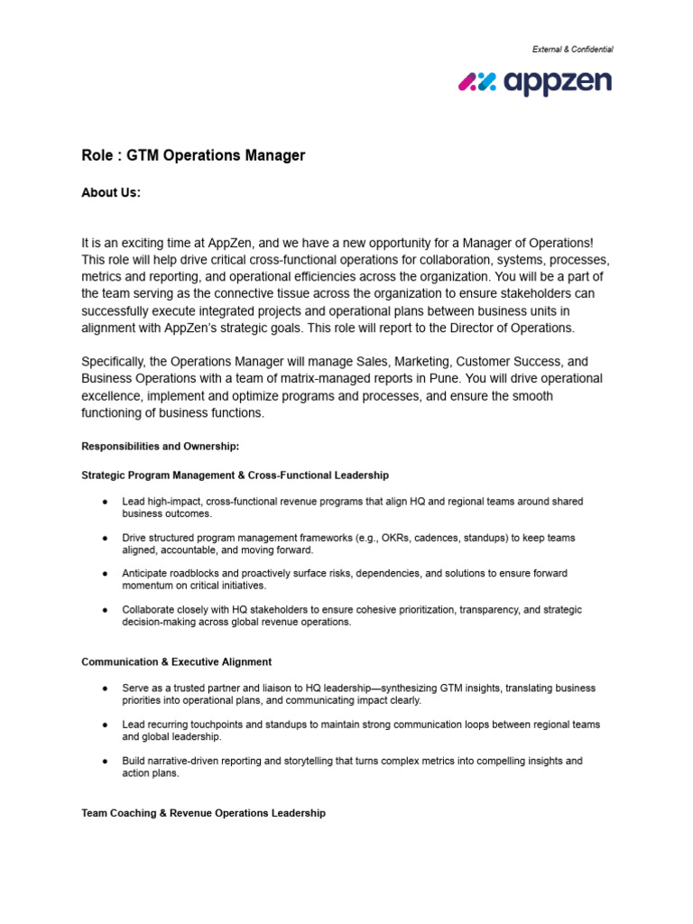 GTM Operations Manager Job Description | PDF | Customer Relationship ...