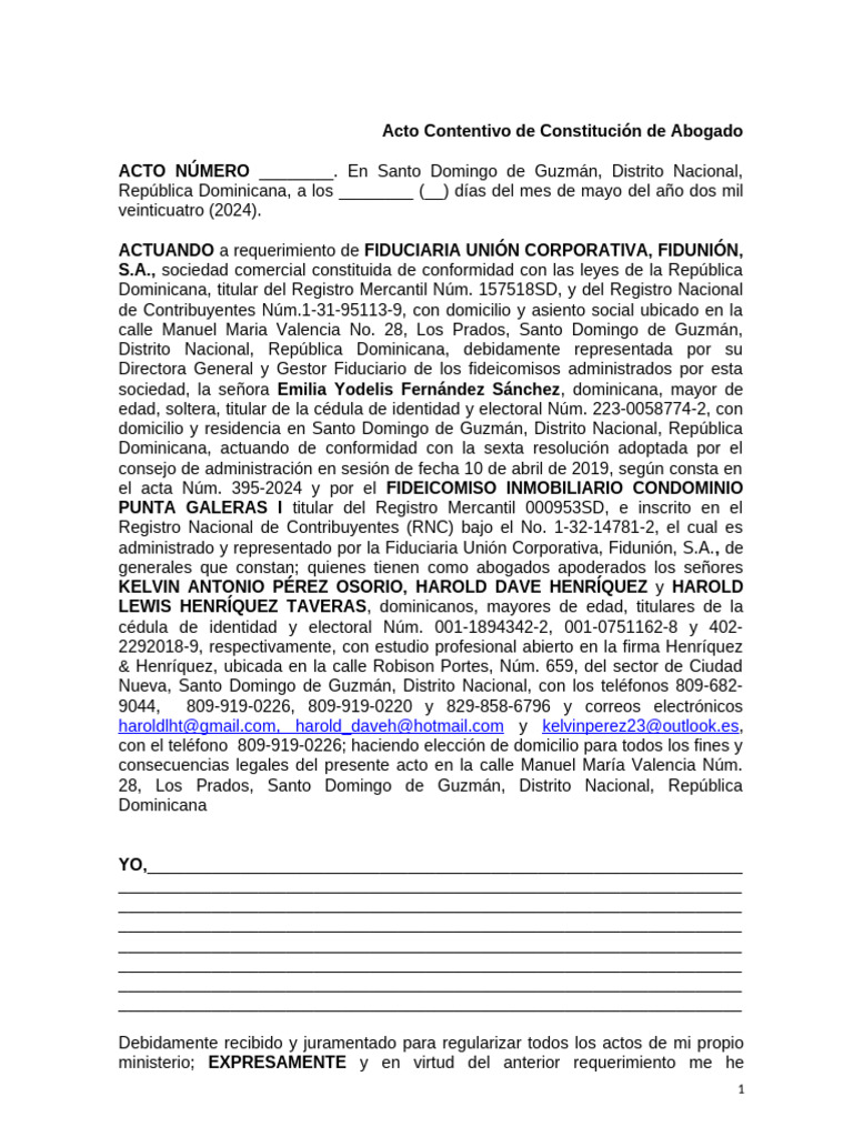 Acto De Constitución De Abogado Fuente D Pdf República Dominicana