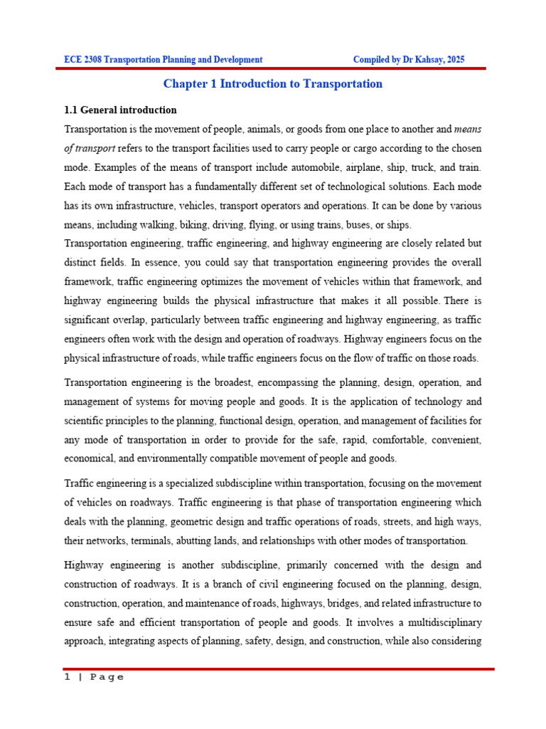 ECE 2308 Chapter 1 Introduction To Transportation Engineering | PDF ...