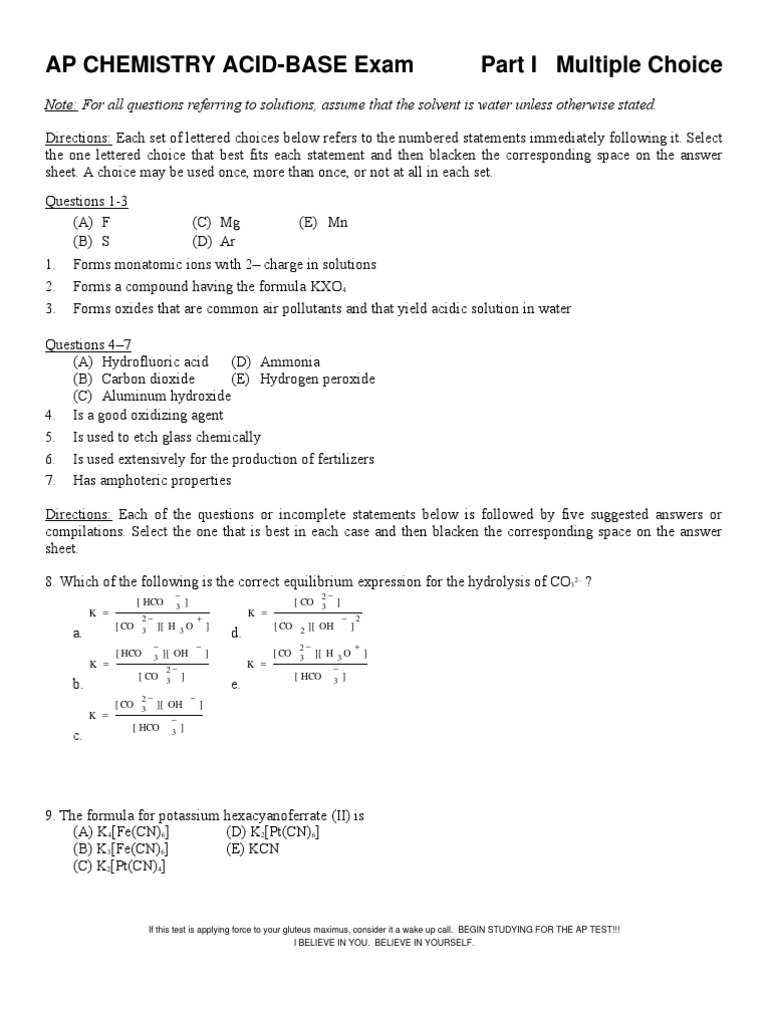 AP Chemistry Acid-Base Exam | PDF | Science & Mathematics