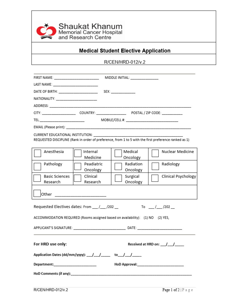 Medical Student Elective Application | PDF | Oncology | Medicine