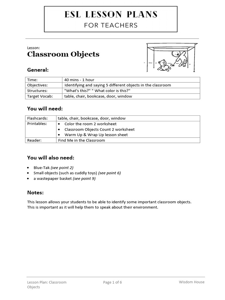 L4 Classroom Objects Lesson Plan | PDF | Classroom | Lesson Plan