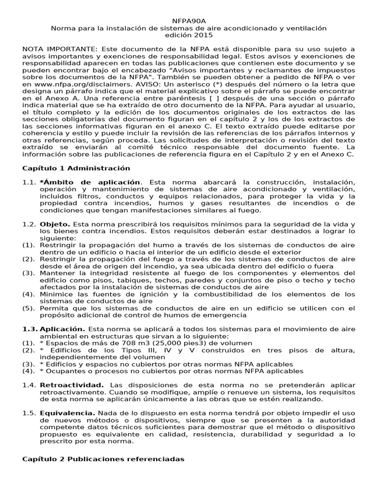 Norma NFPA 90A: Instalación HVAC 2015 | PDF | Chimenea | Combustibles