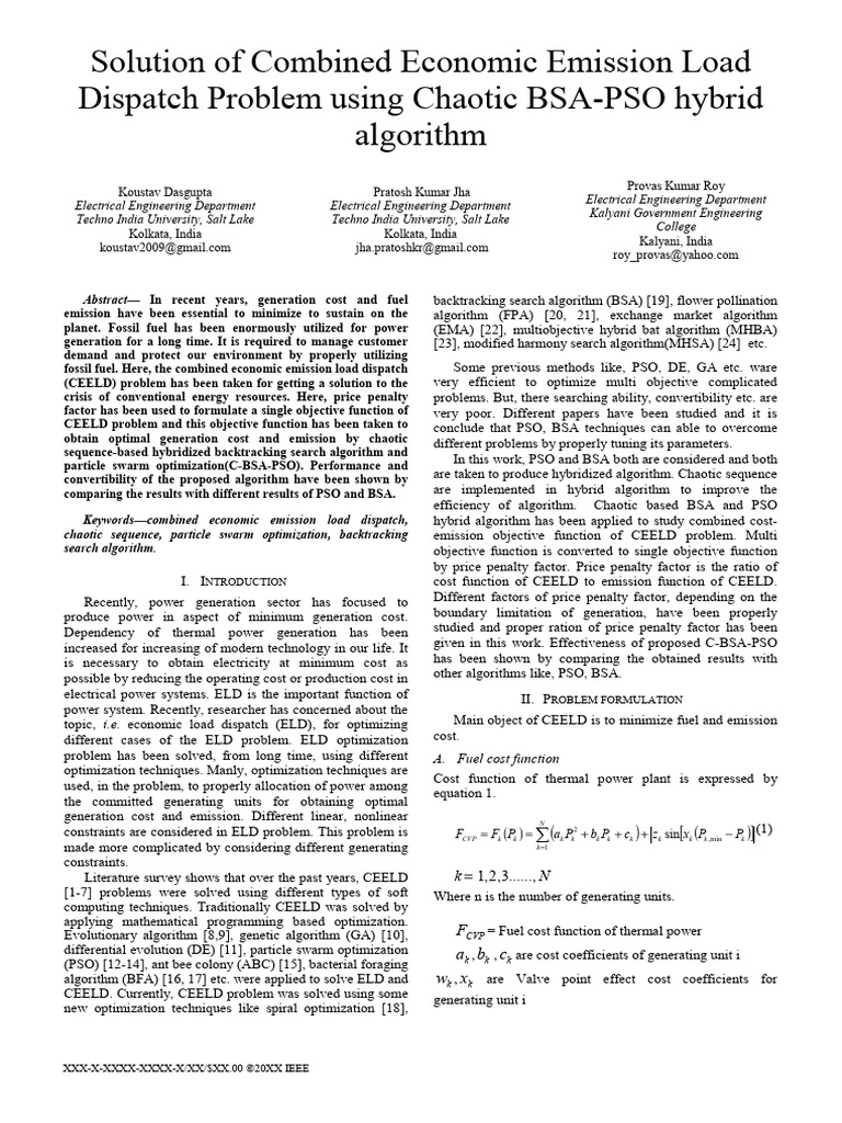 13-Solution of Combined Economic Emission Load Dispatch Problem Using Chaotic BSA-PSO Hybrid ...