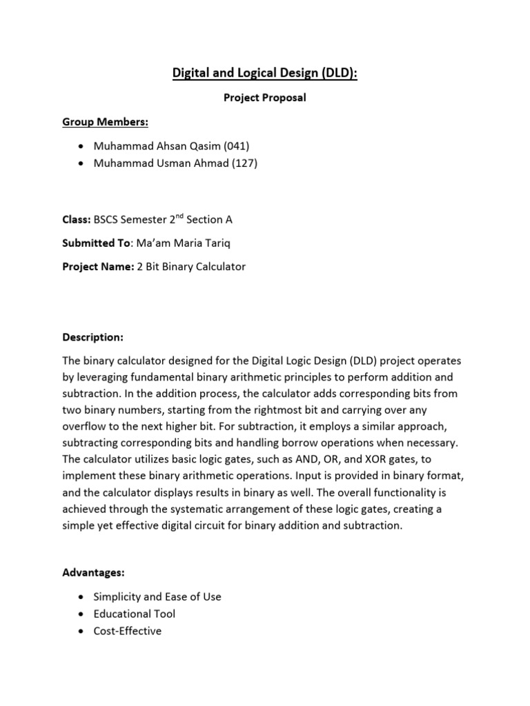 2-Bit Binary Calculator Project Proposal | PDF