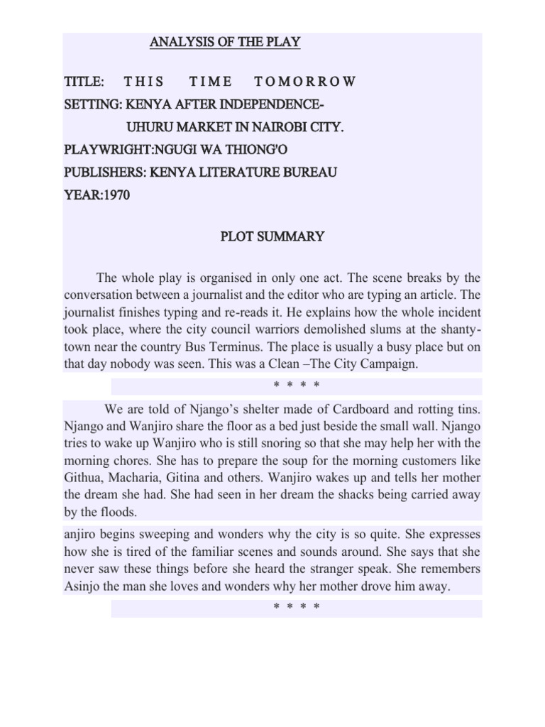Analysis of Ngugi's "This Time Tomorrow" | PDF | Poverty | Poverty ...