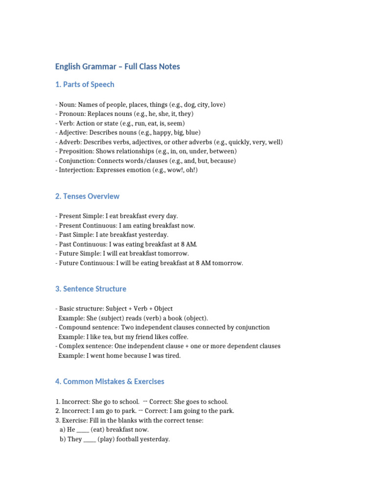 Comprehensive English Grammar Notes | PDF