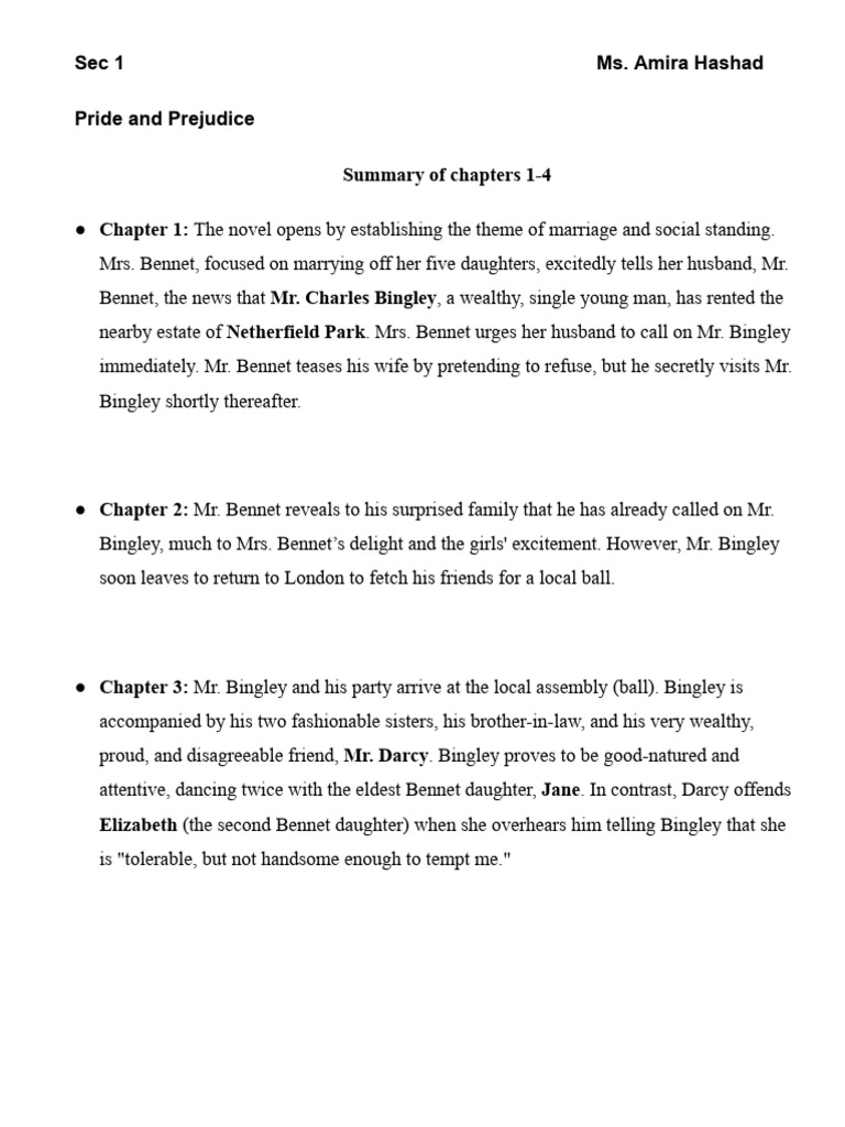 Pride and Prejudice Chapters 1-4 | PDF