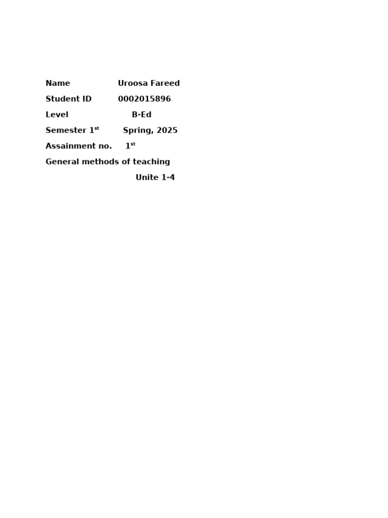 Uroosa Fareed's Teaching Methods Assignment | PDF