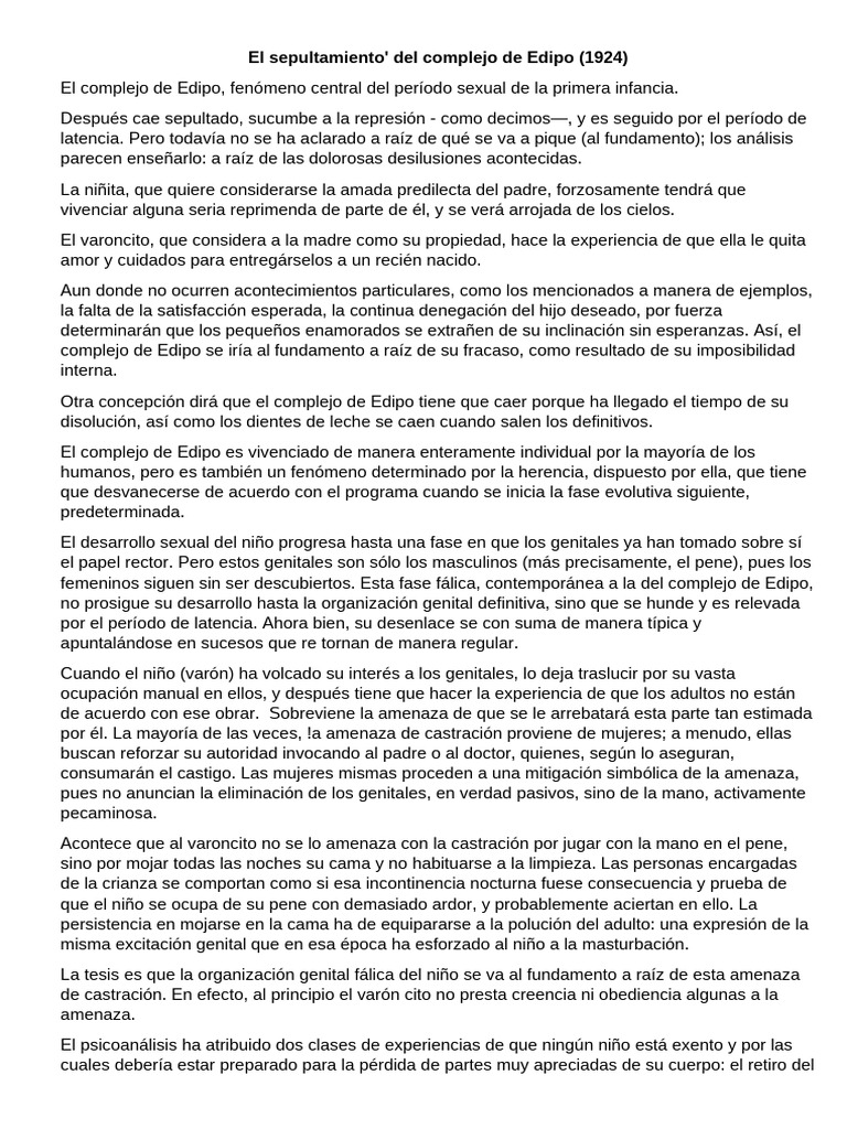 Complejo de Edipo y su Reprimenda Infantil | PDF | Complejo de Edipo ...