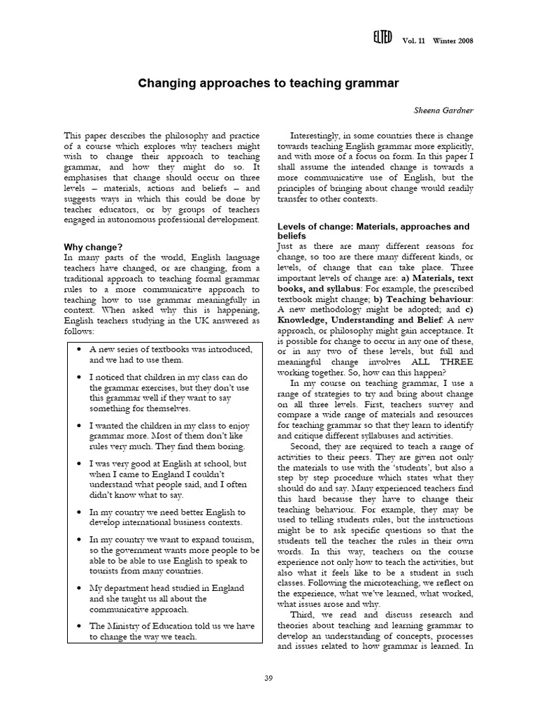 Changing Approaches To Teaching Grammar | PDF | Teachers | Human ...