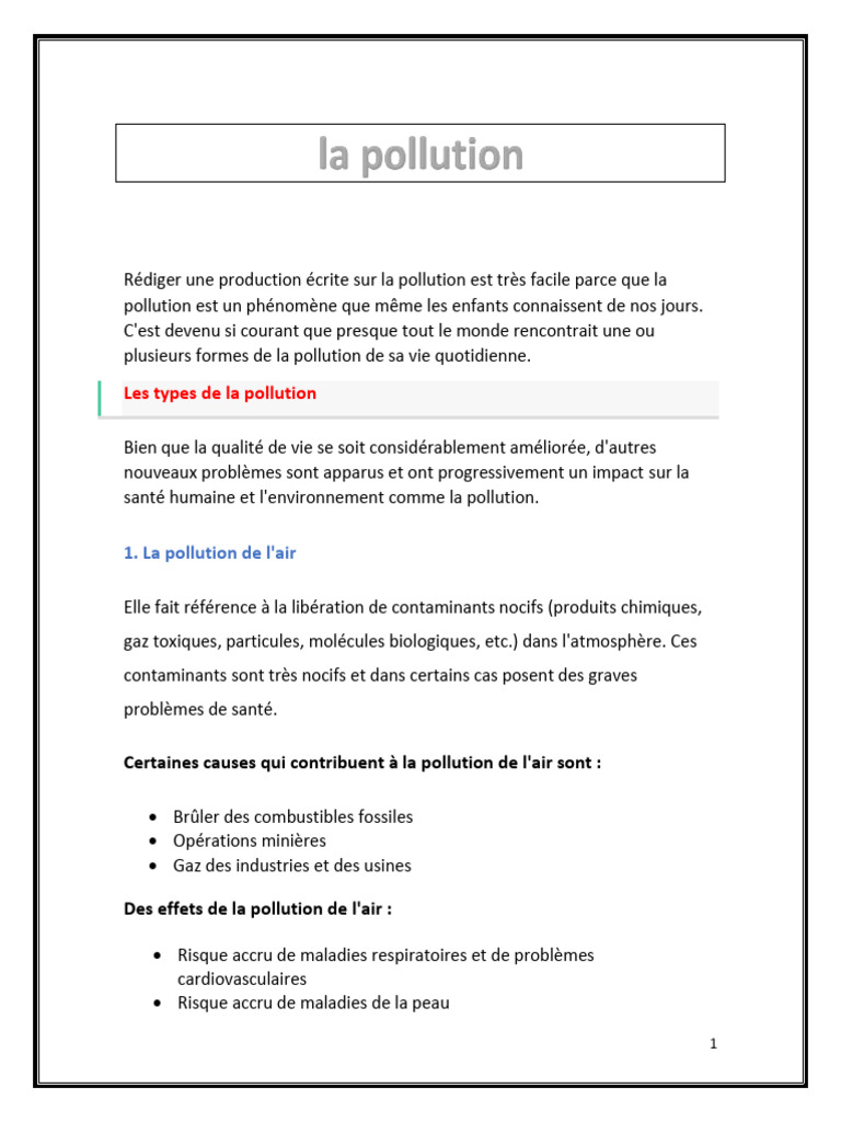 Types de pollution et leurs impacts | PDF | la pollution | Pollution de ...
