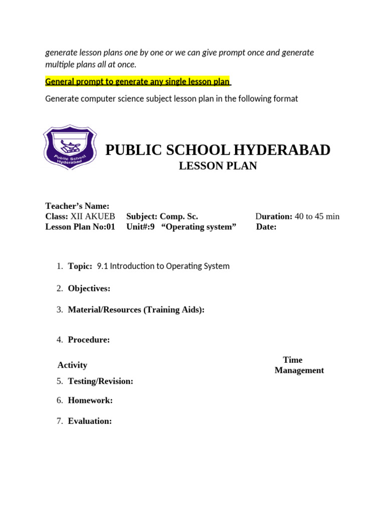 Computer Science Lesson Plan Template | PDF | Process (Computing ...