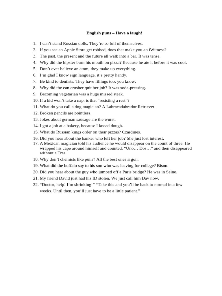 Hilarious English Puns Collection | PDF
