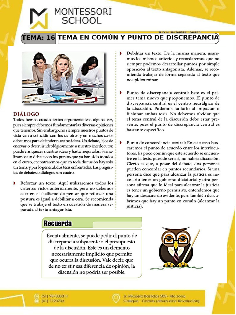 Tema 16 - Tema en Común y Punto de Discrepancia - 4to de Secundaria ...