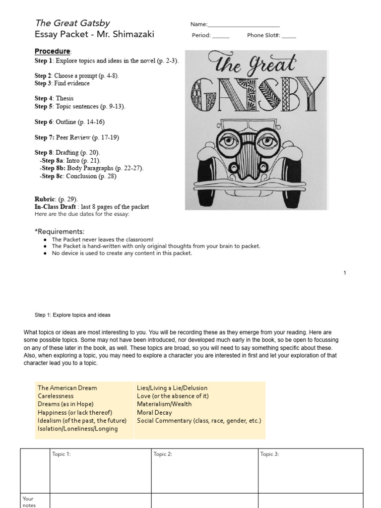 Great Gatsby Essay Writing Guide | PDF | Paragraph | Thought
