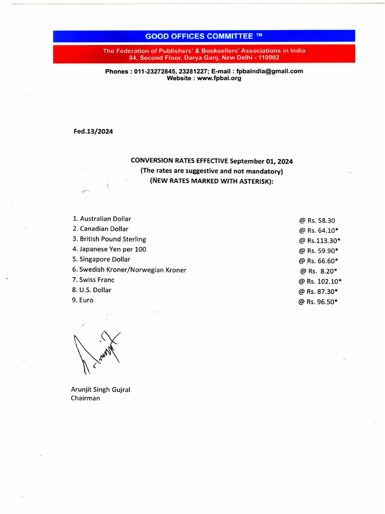 GOC Rates September, 2024 | PDF