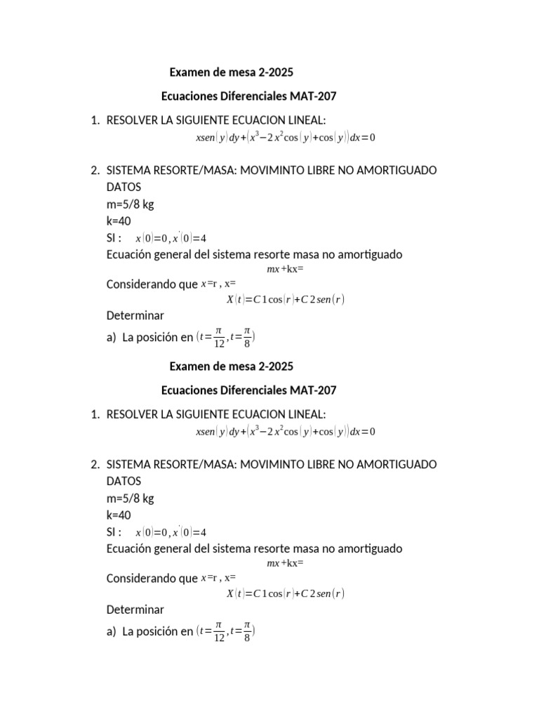 Examen de Mesa 207 | PDF