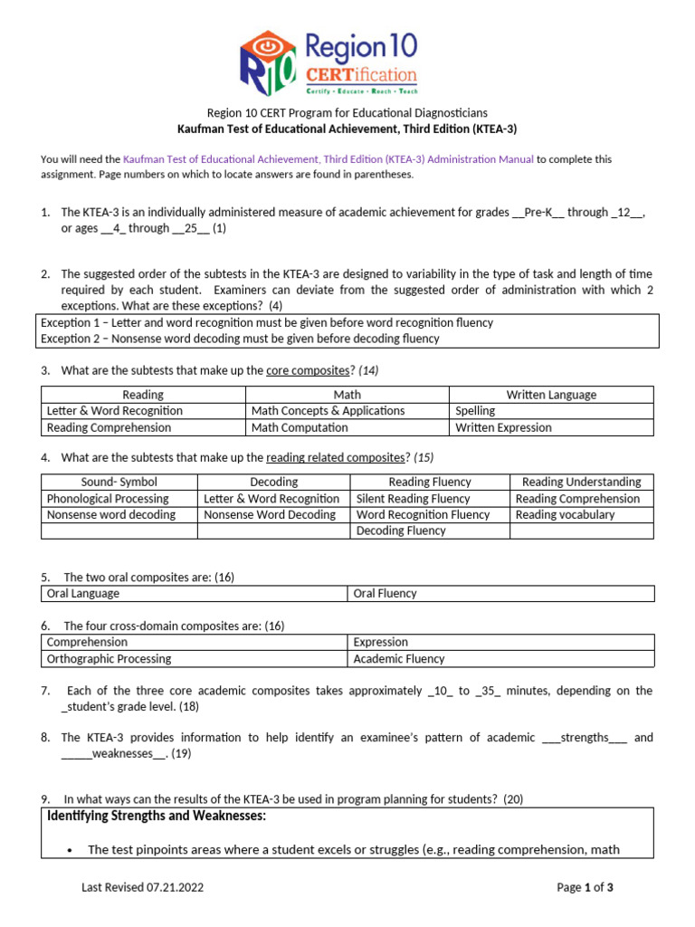 KTEA-3 Administration Guide for Educators | PDF | Fluency | Word