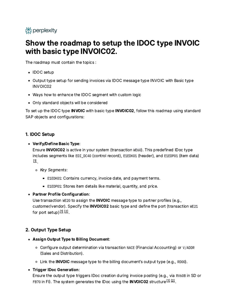 INVOIC02 IDOC Setup Roadmap | PDF | Invoice | Computer Programming