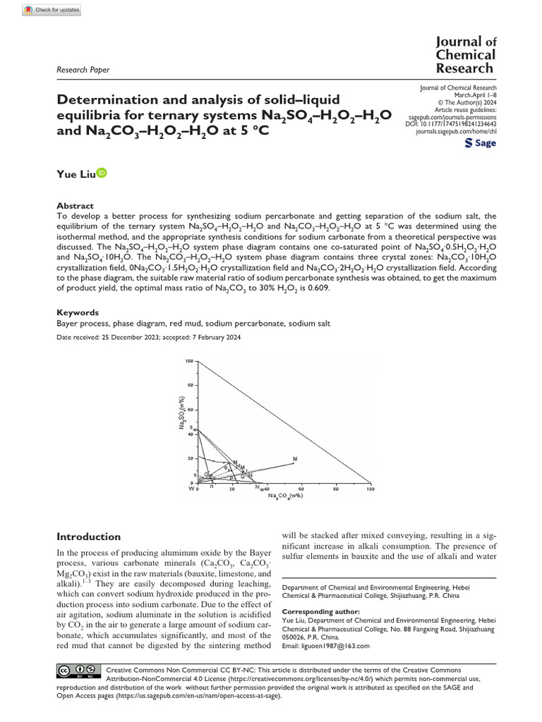 Liu 2024 Determination and Analysis of Solid Liquid Equilibria For Ternary Systems Na2so4 H2o2 ...