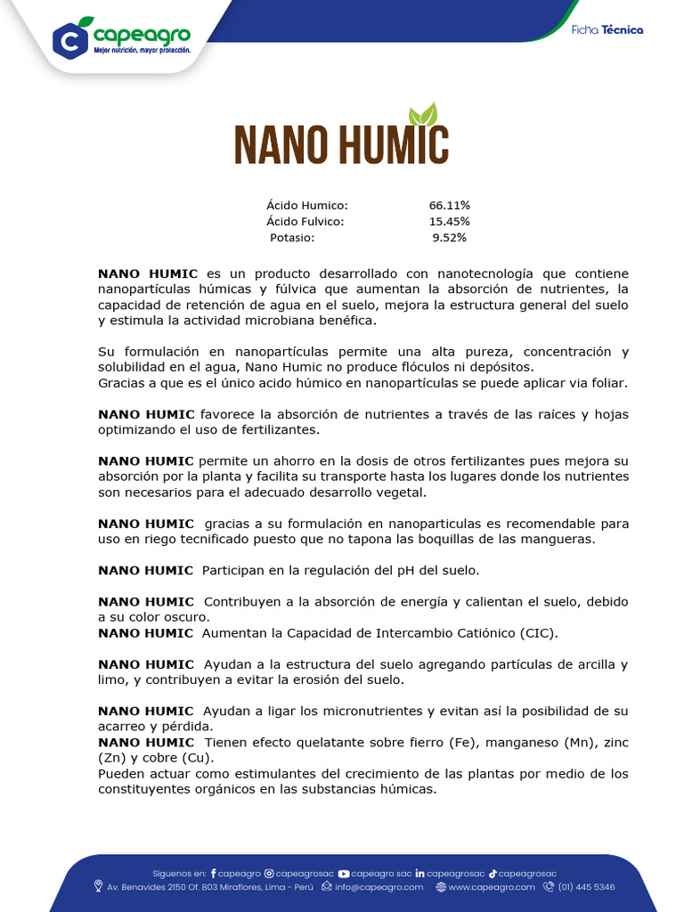 Nano Humic: Mejora Nutrientes y Suelo | PDF | Fertilizante | Suelo
