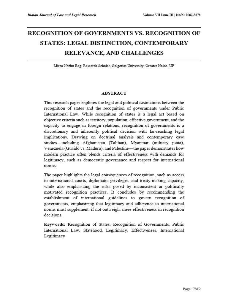 Legal Distinctions in State Recognition | PDF | International Law ...