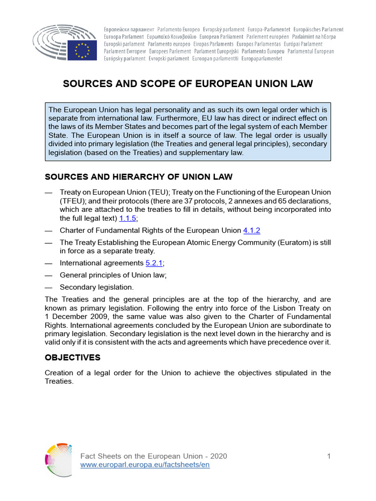 Sources of EU Law | PDF | Directive (European Union) | European Union