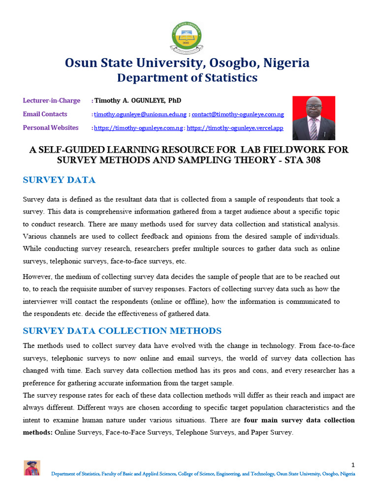Sta 308 - Manual - Part I - May 2025 | PDF | Survey Methodology | Data Analysis
